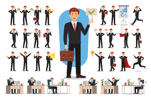 Premium Vector | Set of businessman character Premium Vector | Set of businessman character
