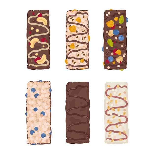 Premium Vector | A set of cereal bars made from muesli nuts and ... Premium Vector | A set of cereal bars made from muesli nuts and ...