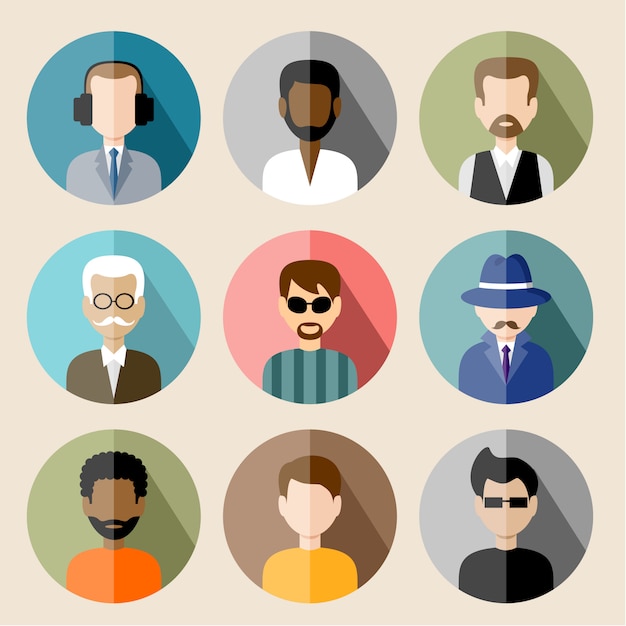 Premium Vector | Set of circle flat icons with man. Premium Vector | Set of circle flat icons with man.