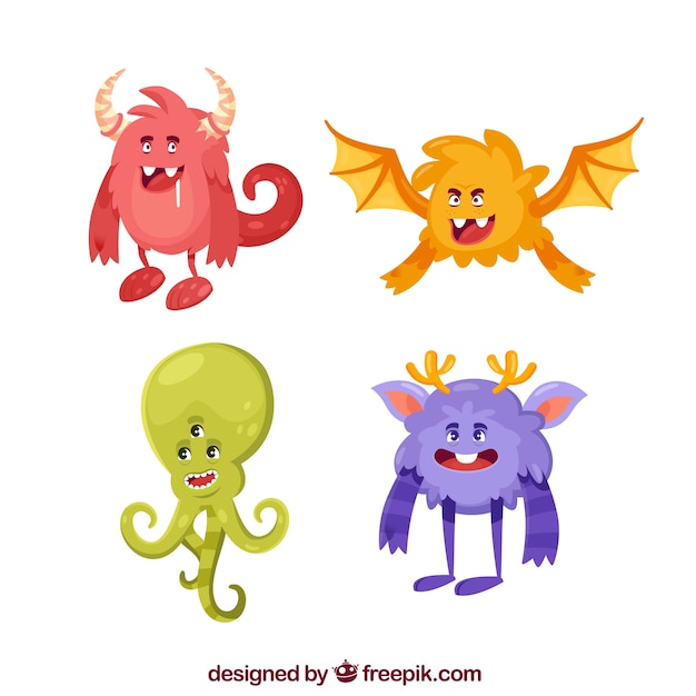 Free Vector | Set of colorful monsters Free Vector | Set of colorful monsters