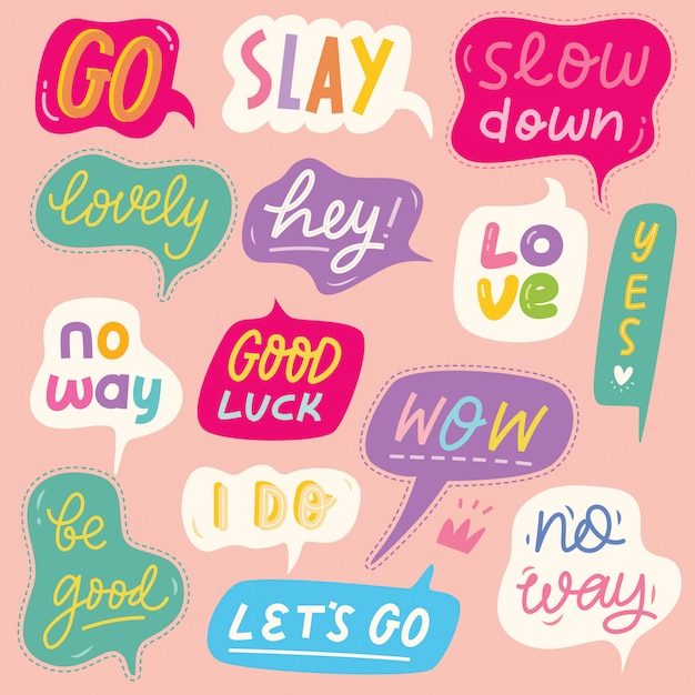 Set of colorful speech bubbles with words | Premium Vector Set of colorful speech bubbles with words | Premium Vector