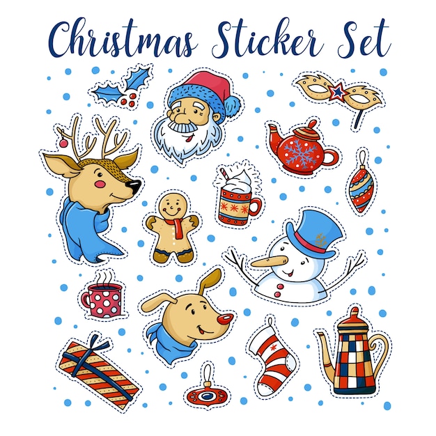 Premium Vector | Set of cute christmas stickers with santa Premium Vector | Set of cute christmas stickers with santa