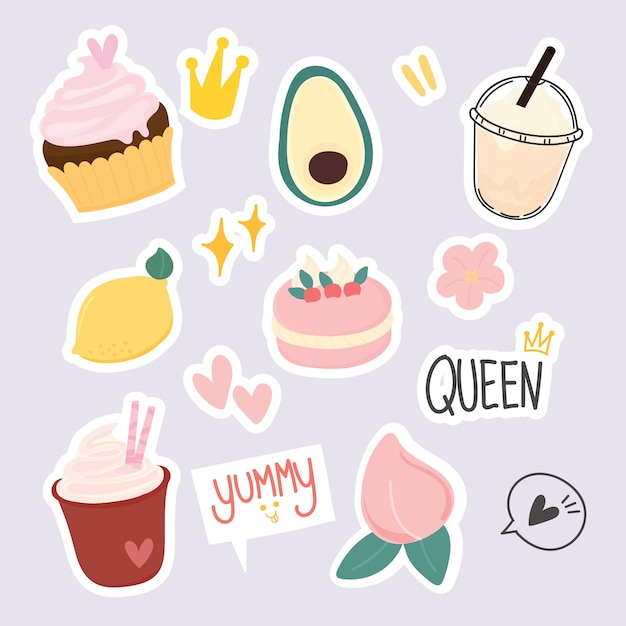 Premium Vector | Set of cute dessert stickers Premium Vector | Set of cute dessert stickers