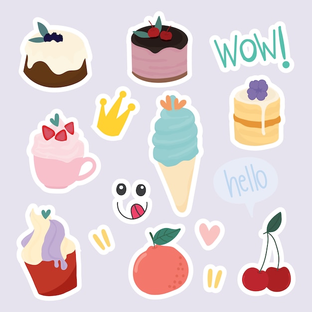 Set of cute dessert stickers Vector | Premium Download Set of cute dessert stickers Vector | Premium Download