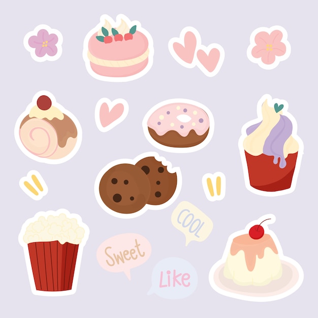 Premium Vector | Set of cute dessert stickers Premium Vector | Set of cute dessert stickers