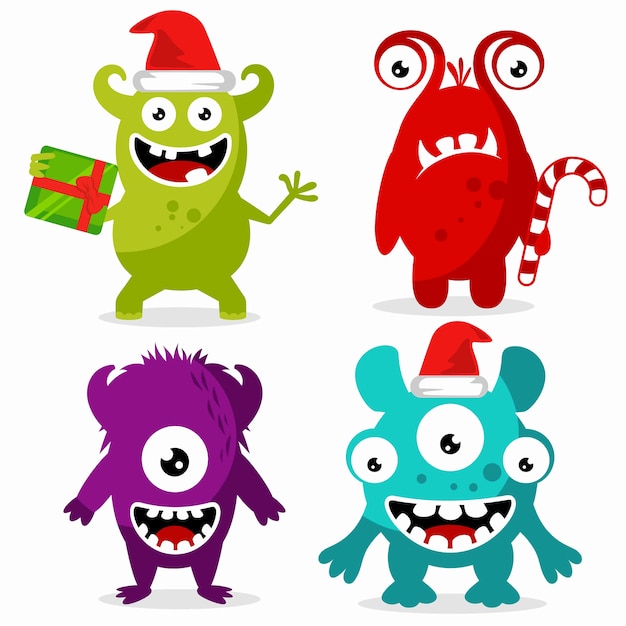 Premium Vector Set Of Cute Monsters Character Celebrating Christmas