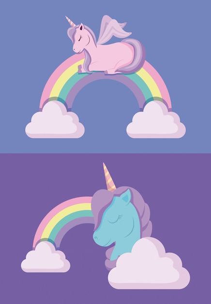 Premium Vector Set Of Cute Unicorns Fairy Tale