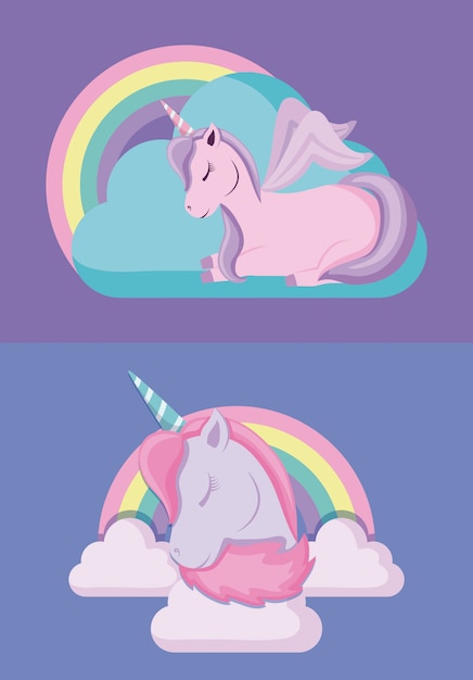 Premium Vector Set Of Cute Unicorns Fairy Tale
