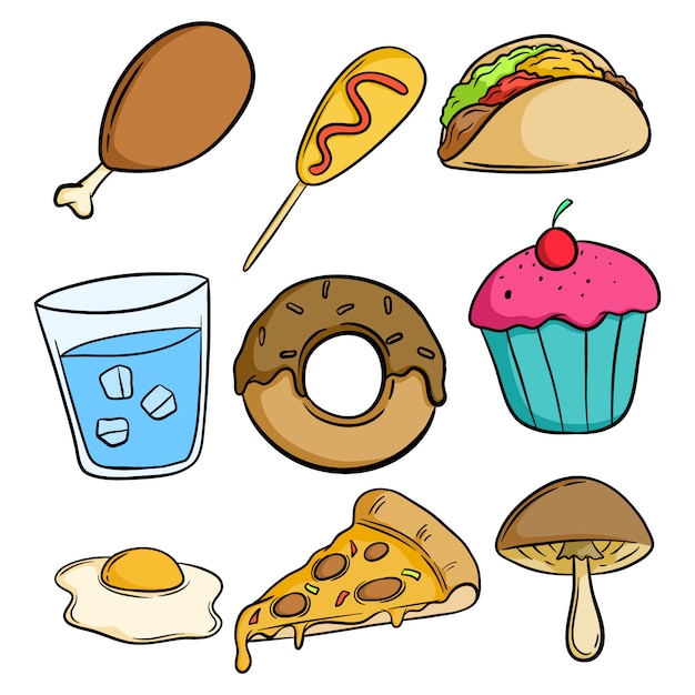 Premium Vector | Set of delicious junk food with doodle or hand drawn style Premium Vector | Set of delicious junk food with doodle or hand drawn style