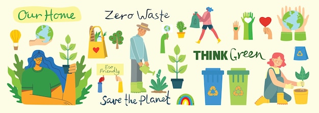 Premium Vector | Set of eco save environment collage. people taking ... Premium Vector | Set of eco save environment collage. people taking ...