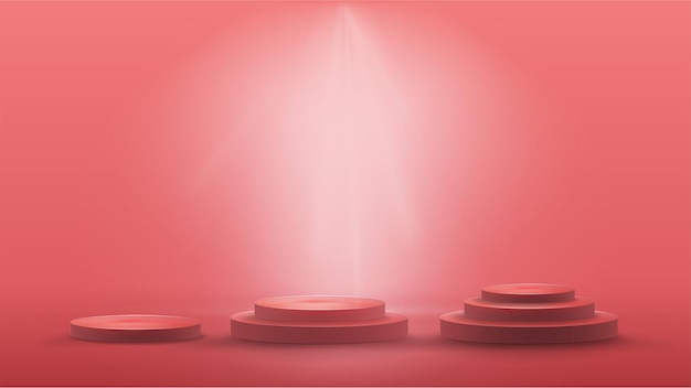 Premium Vector | Set of empty round podiums on red scene. Premium Vector | Set of empty round podiums on red scene.