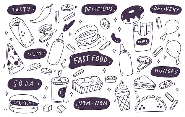 Set of hand drawn junk food doodle | Premium Vector Set of hand drawn junk food doodle | Premium Vector