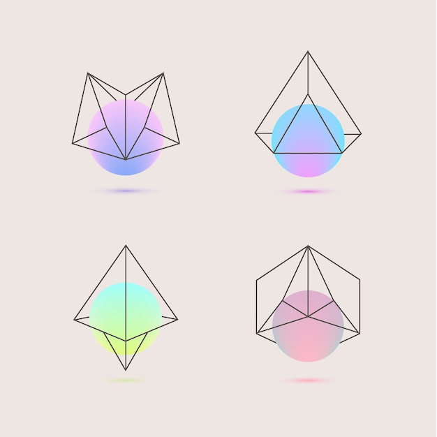 Premium Vector | Set of holographic geometric logos Premium Vector | Set of holographic geometric logos