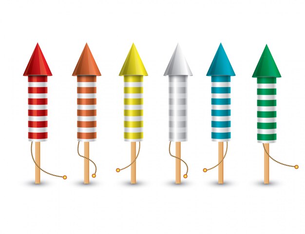 Premium Vector | Set of isolated pyrotechnic rockets on white Premium Vector | Set of isolated pyrotechnic rockets on white
