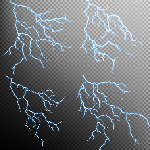 Premium Vector | Set of the isolated realistic lightnings. Premium Vector | Set of the isolated realistic lightnings.