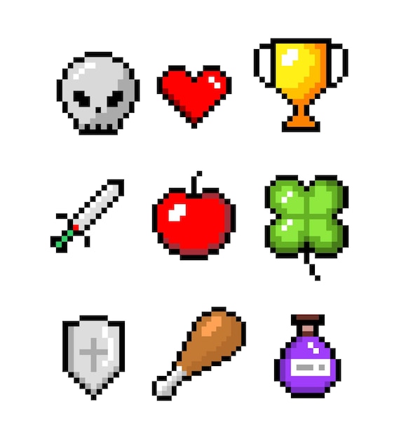 Premium Vector | Set of minimalistic pixel art vector objects isolated ... Premium Vector | Set of minimalistic pixel art vector objects isolated ...