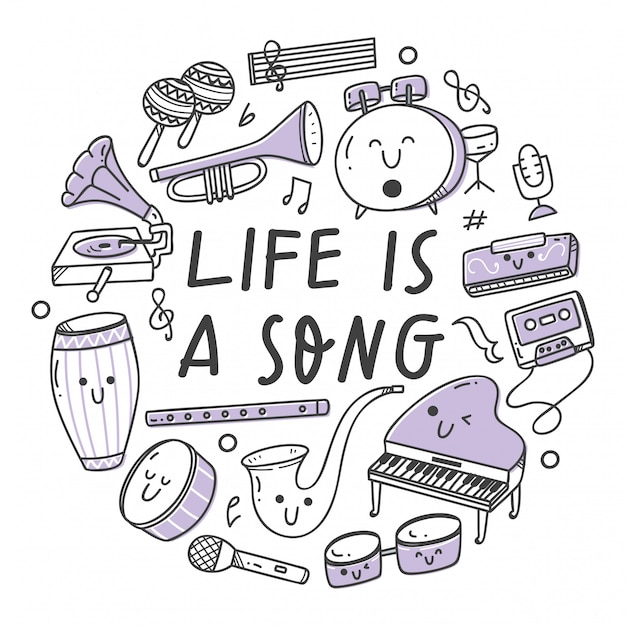 Premium Vector | Set of musical instruments in kawaii doodle style Premium Vector | Set of musical instruments in kawaii doodle style