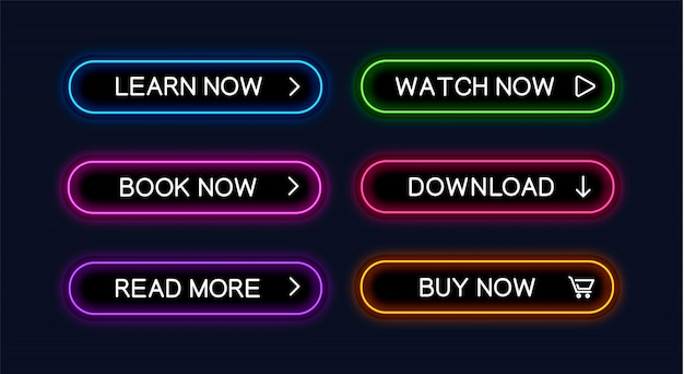 Premium Vector | Set of neon glowing buttons for web design. Premium Vector | Set of neon glowing buttons for web design.