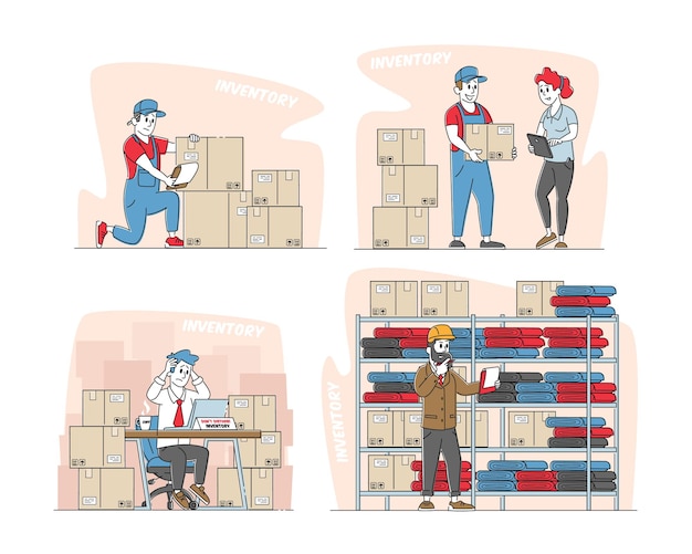 Premium Vector | Set physical inventory count management Premium Vector | Set physical inventory count management
