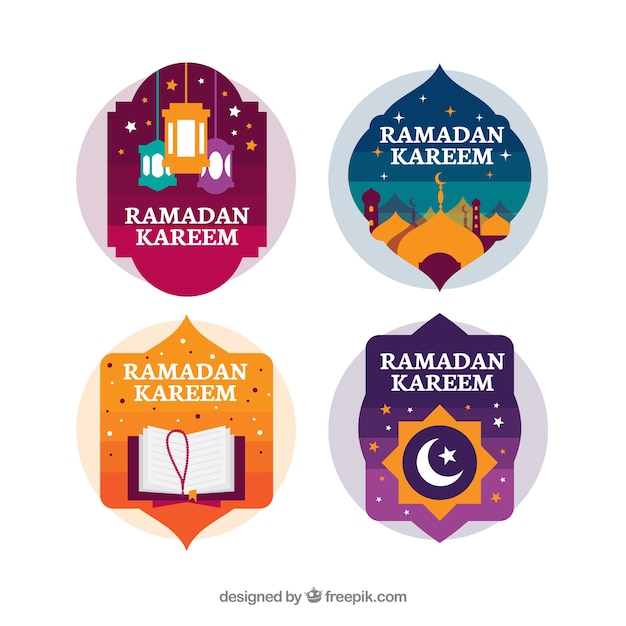 Free Vector | Set of ramadan labels in flat style Free Vector | Set of ramadan labels in flat style