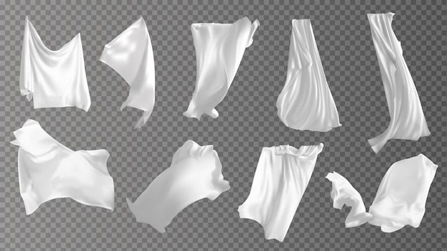 Premium Vector | Set of realistic fluttering white cloth. Premium Vector | Set of realistic fluttering white cloth.