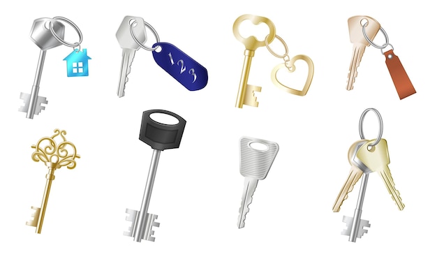 Premium Vector Set Of Realistic Keys With Different Keychains
