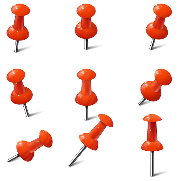 Premium Vector | Set of realistic push pins in red color. thumbtacks Premium Vector | Set of realistic push pins in red color. thumbtacks