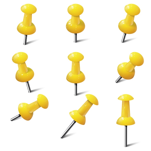 Premium Vector | Set of realistic push pins in yellow color. thumbtacks Premium Vector | Set of realistic push pins in yellow color. thumbtacks