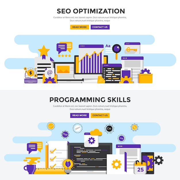 Premium Vector | Set of seo and programming illustrations Premium Vector | Set of seo and programming illustrations