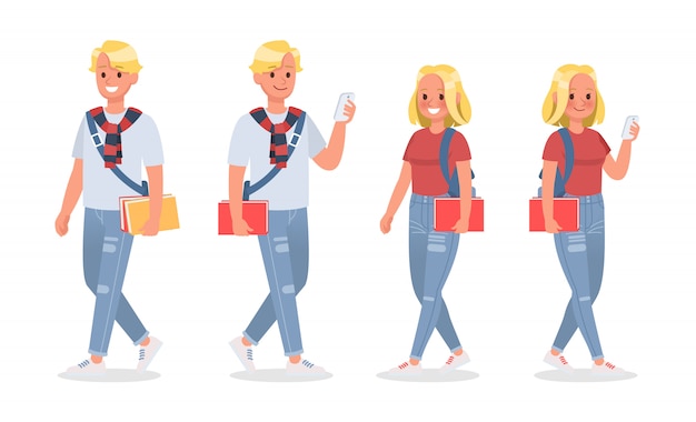 Premium Vector | Set of students young man and young woman character ... Premium Vector | Set of students young man and young woman character ...