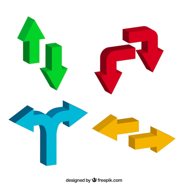 Free Vector | Set of three-dimensional color arrows Free Vector | Set of three-dimensional color arrows