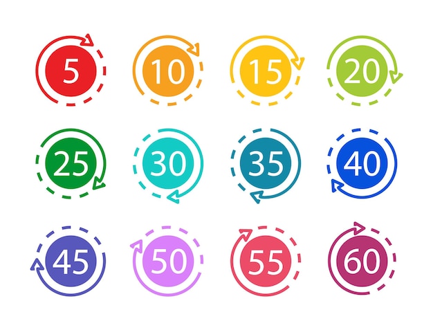 Premium Vector | Set of timers. countdown minutes. vector illustration. Premium Vector | Set of timers. countdown minutes. vector illustration.