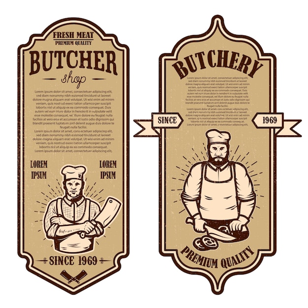 Premium Vector | Set of vintage butchery and meat store flyers Premium Vector | Set of vintage butchery and meat store flyers