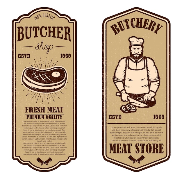 Premium Vector | Set of vintage butchery and meat store flyers. Premium Vector | Set of vintage butchery and meat store flyers.