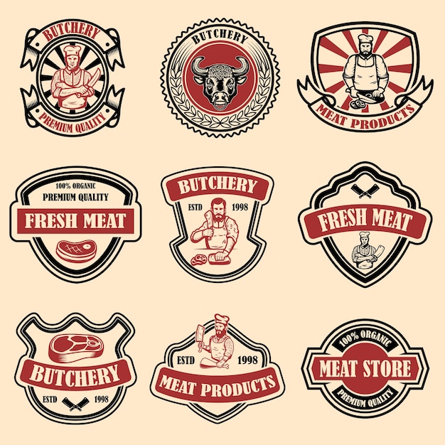 Premium Vector | Set of vintage meat store labels. Premium Vector | Set of vintage meat store labels.