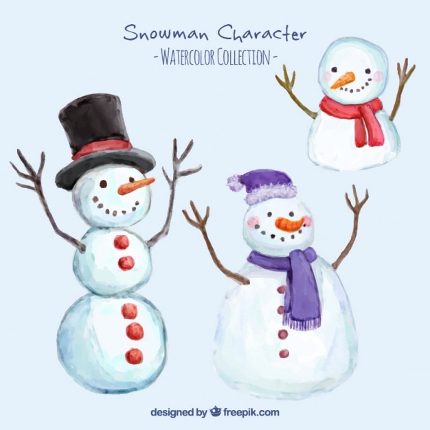 Free Vector | Set of watercolor snowmen Free Vector | Set of watercolor snowmen