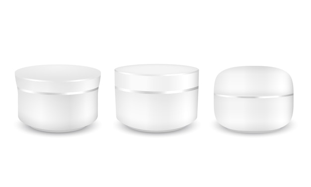 Premium Vector | Set of white blank round packaging of cream Premium Vector | Set of white blank round packaging of cream