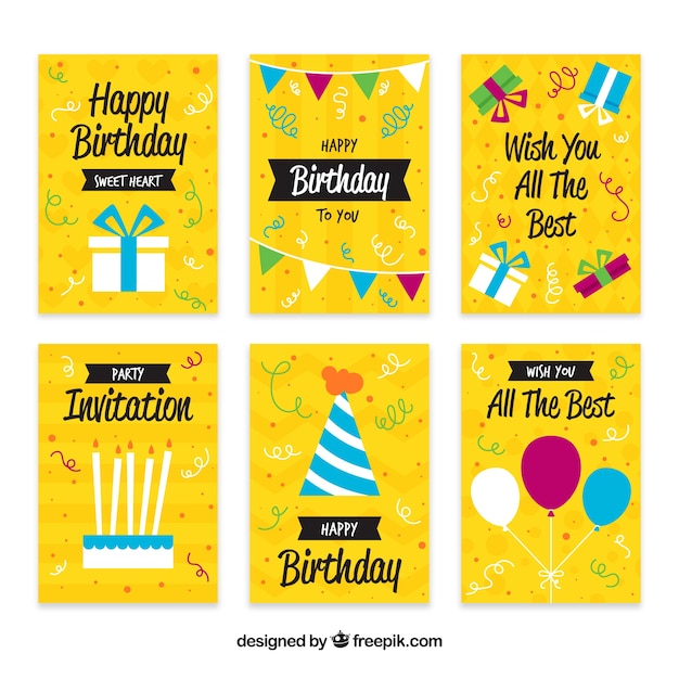 Set of yellow birthday cards Vector | Free Download Set of yellow birthday cards Vector | Free Download
