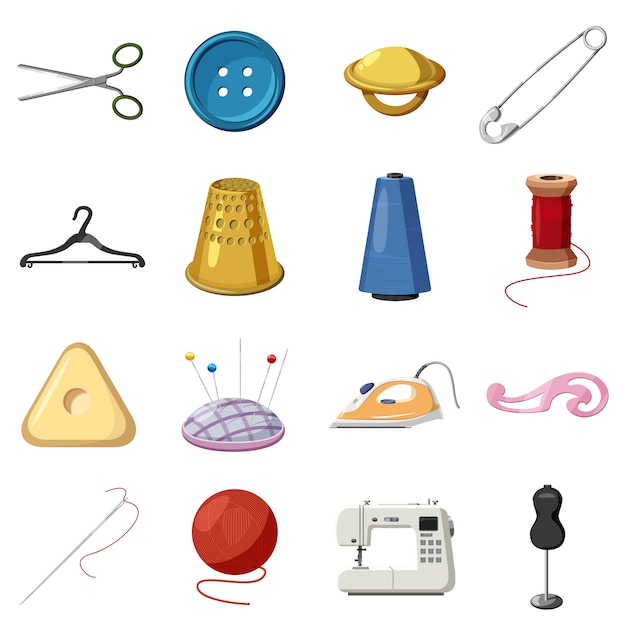 Premium Vector Sewing Icons Set Cartoon Style