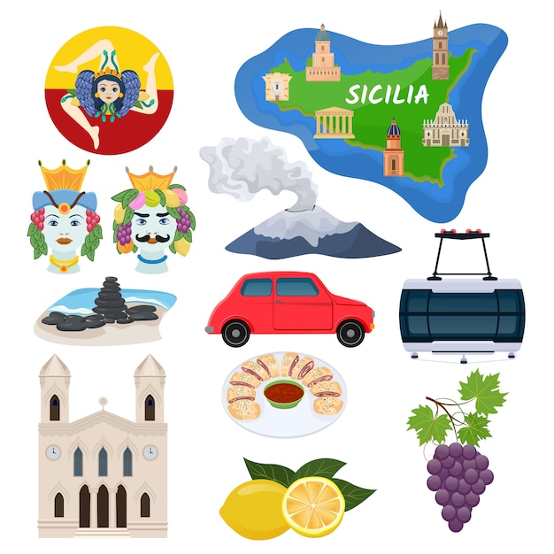 Sicily vector sicilian island map with cathedral architecture art ... Sicily vector sicilian island map with cathedral architecture art ...
