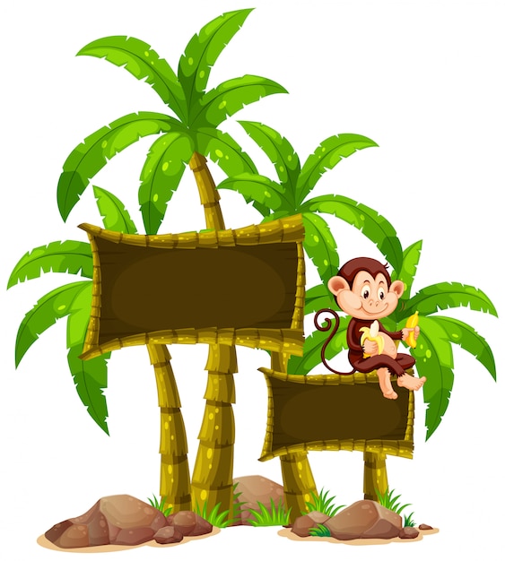 Premium Vector | Sign template with monkey and trees Premium Vector | Sign template with monkey and trees