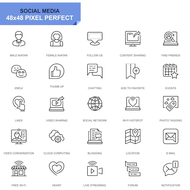 Premium Vector | Simple set social media and network line icons Premium Vector | Simple set social media and network line icons