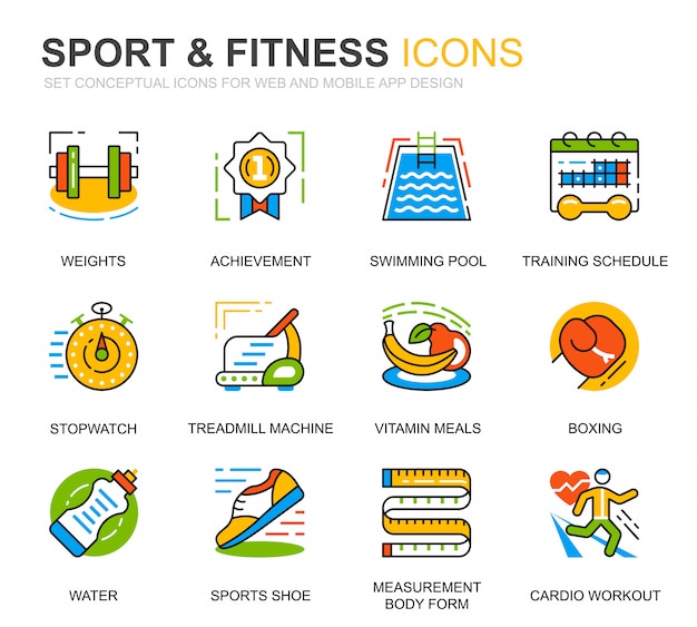 Premium Vector | Simple set sport and fitness line icons for website Premium Vector | Simple set sport and fitness line icons for website