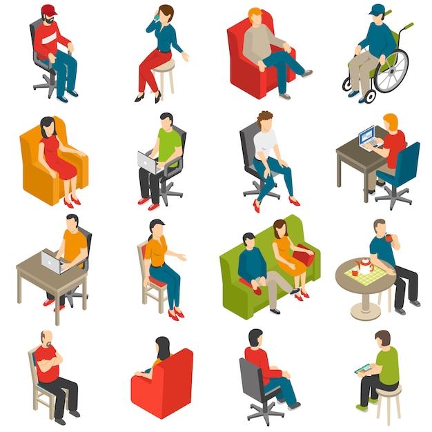 Free Vector | Sitting people isometric icon set Free Vector | Sitting people isometric icon set