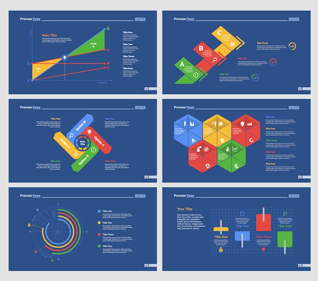 Premium Vector | Six planning charts slide templates set Premium Vector | Six planning charts slide templates set