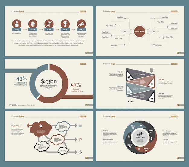 Premium Vector | Six workflow charts slide templates set Premium Vector | Six workflow charts slide templates set