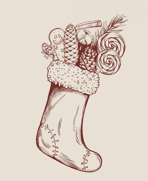 Premium Vector | Sketch style christmas stocking Premium Vector | Sketch style christmas stocking