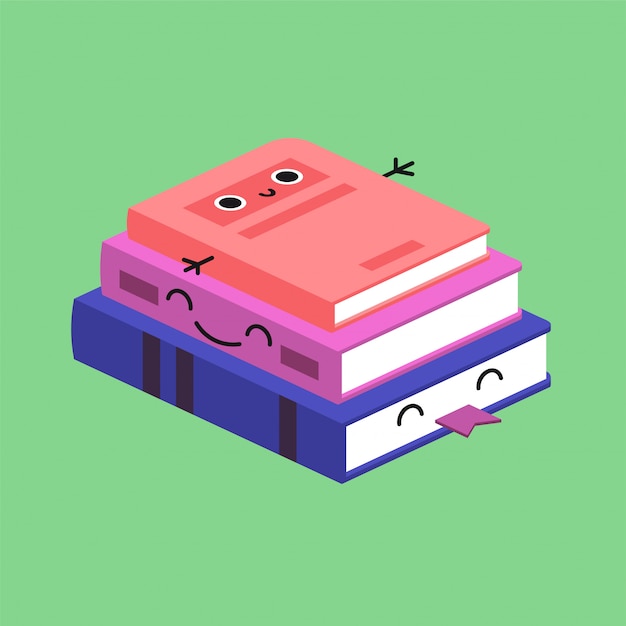 Premium Vector | Smiling cute stack of colored books Premium Vector | Smiling cute stack of colored books