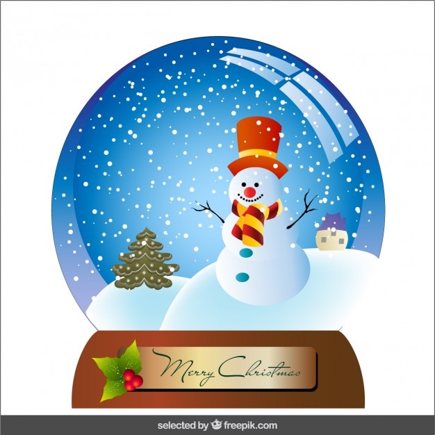 Free Vector Snowball With Snowman And Christmas Tree