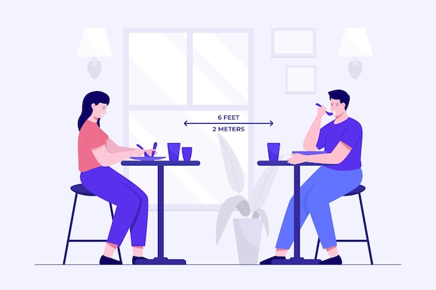 Free Vector | Social distancing in a restaurant illustrated Free Vector | Social distancing in a restaurant illustrated